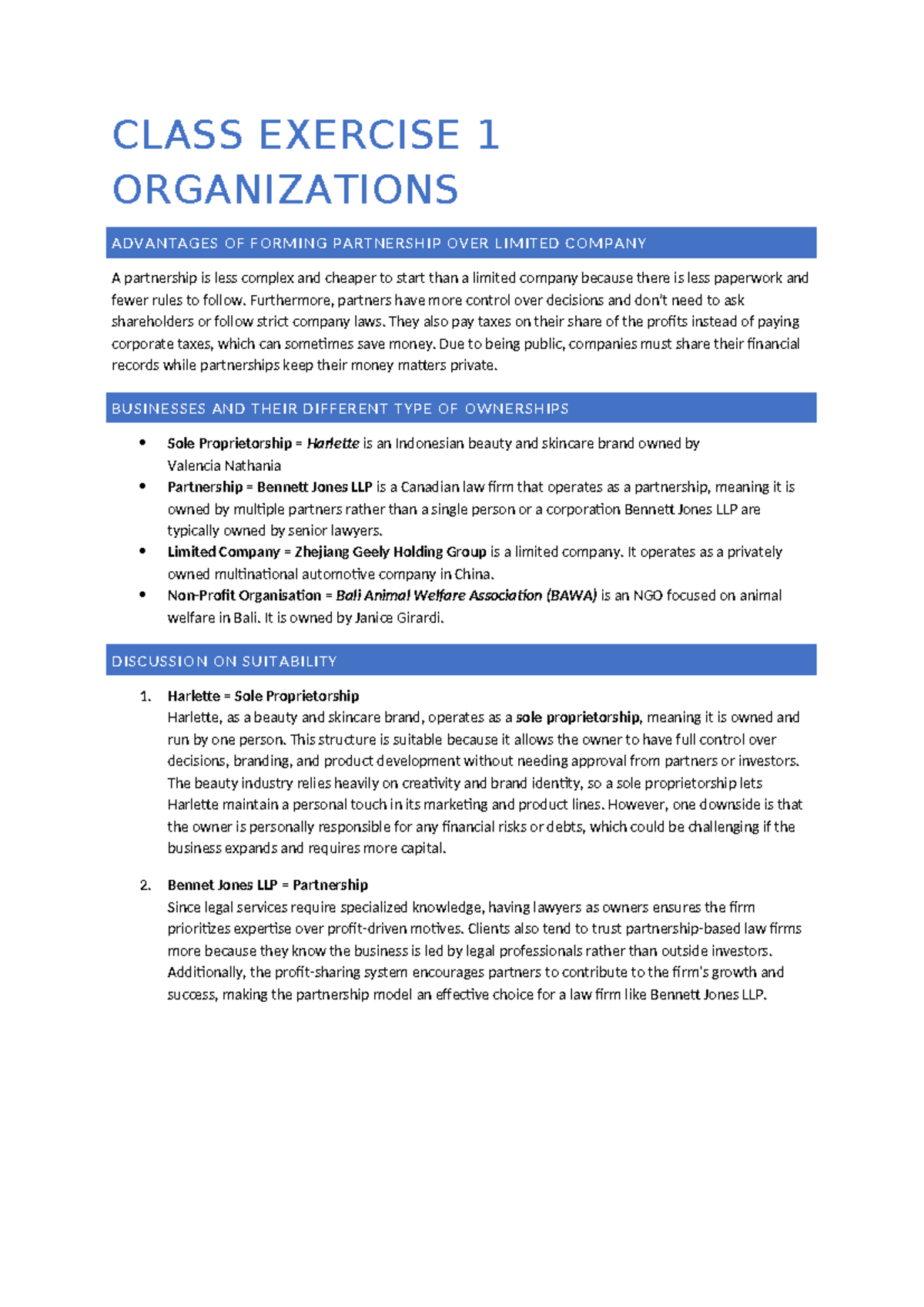 BUS 101: Class Exercise 1 - Advantages of Partnerships vs. Limited ...