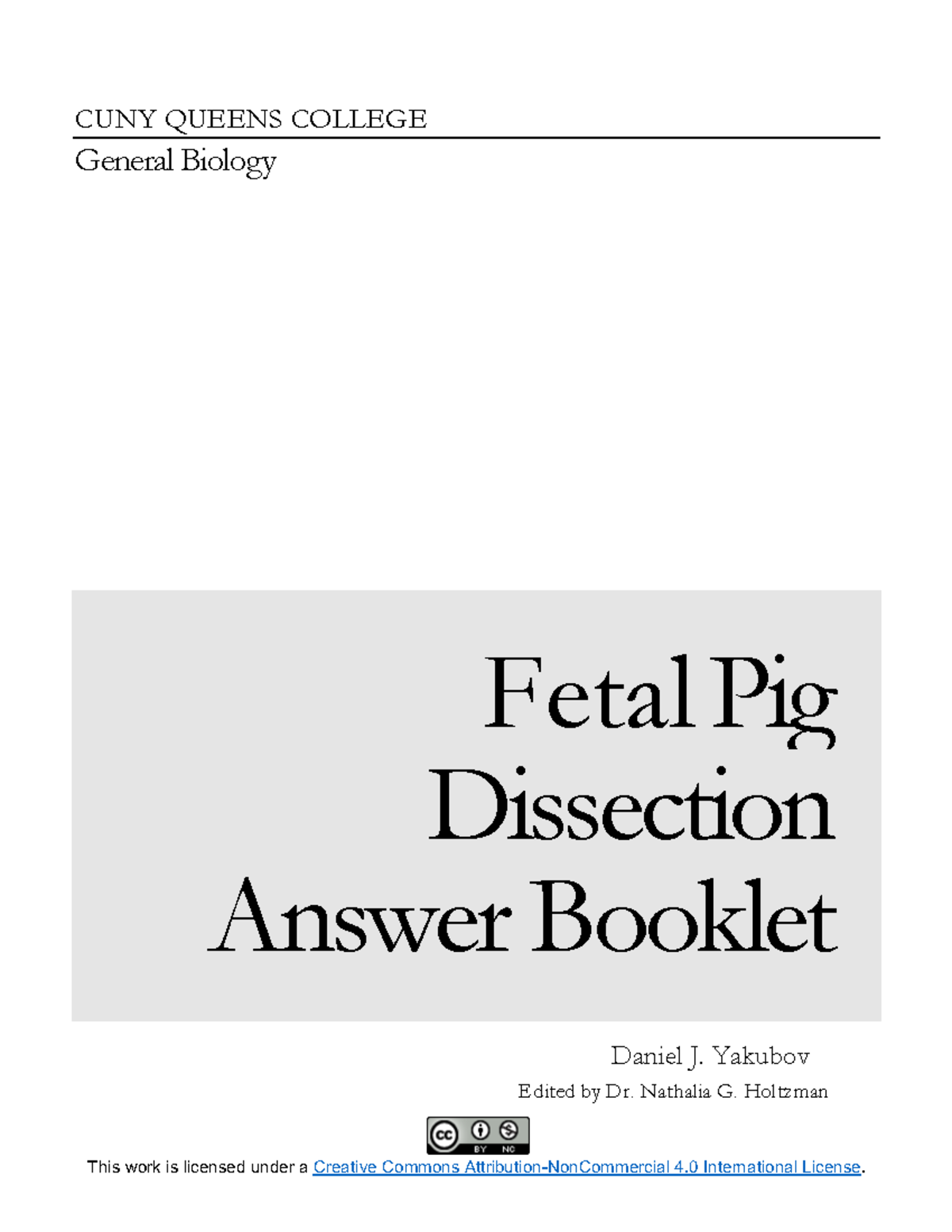 Fetal Pig Dissection Manual Answer Booklet Small - This work is ...