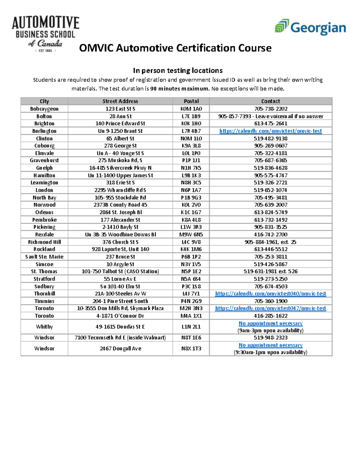 OMVIC Certification Course Testing Locations - Sept 2, 2025 - Studocu