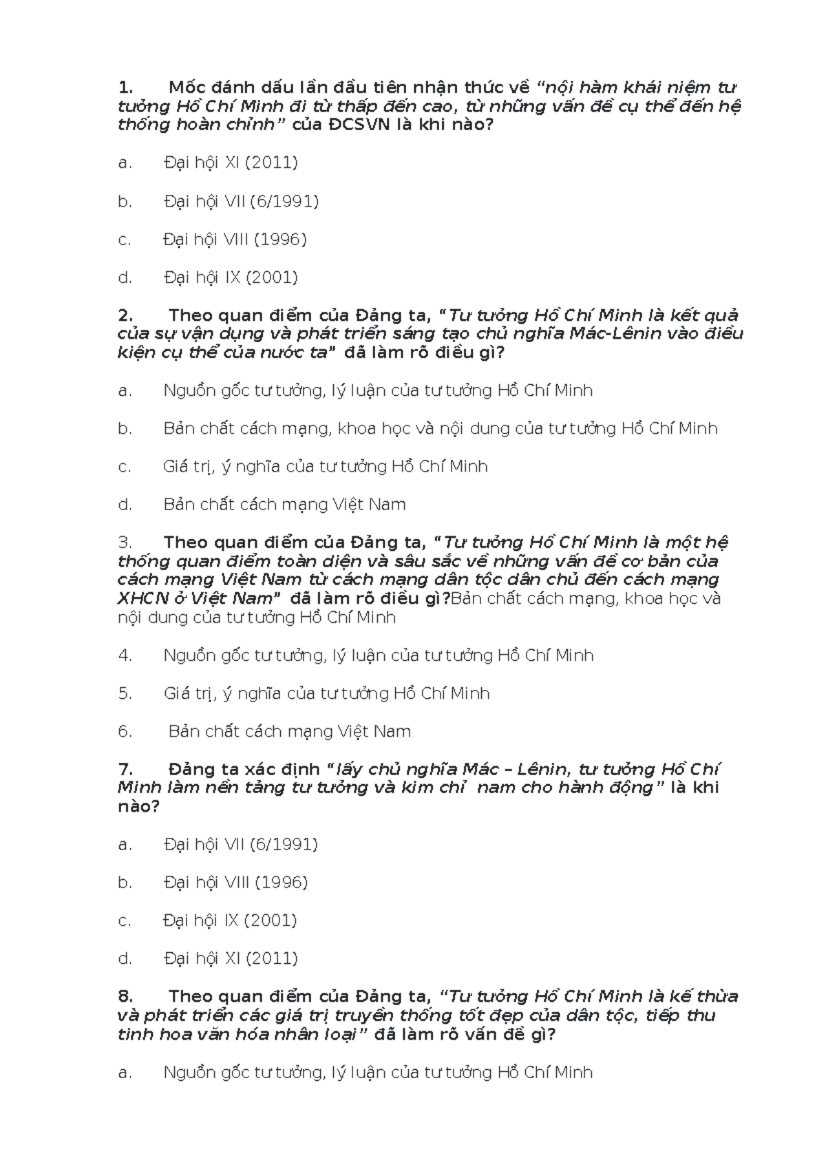 Trắc nghiệm tư tưởng - ghghdf - Mốc đánh dấu lần đầu tiên nhận thức về ...