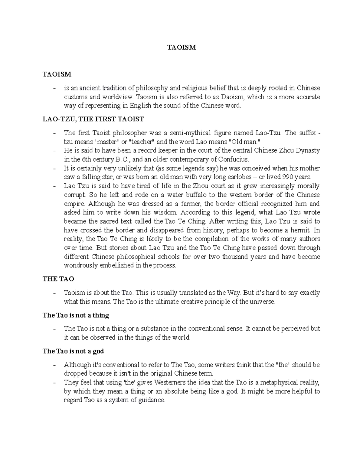 Taoism - eueu - TAOISM TAOISM is an ancient tradition of philosophy and ...