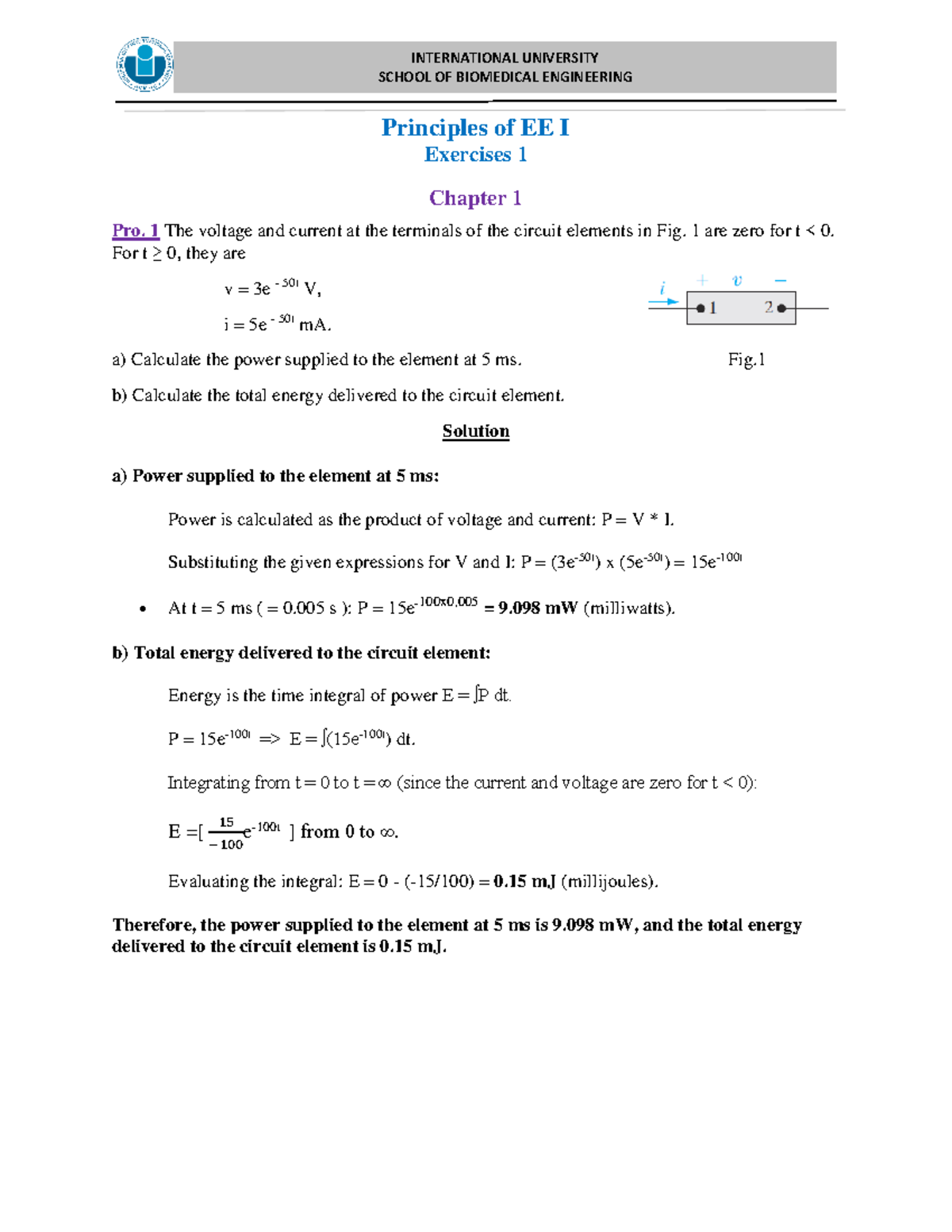Exercises 1 Solutions EE1: Voltage, Current & Power Analysis - Studocu