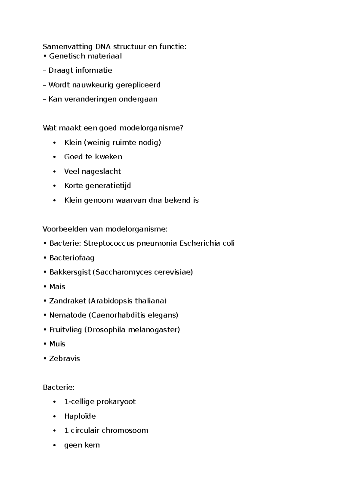 Samenvatting DNA Structuur en Functie - College aantekeningen MG ...