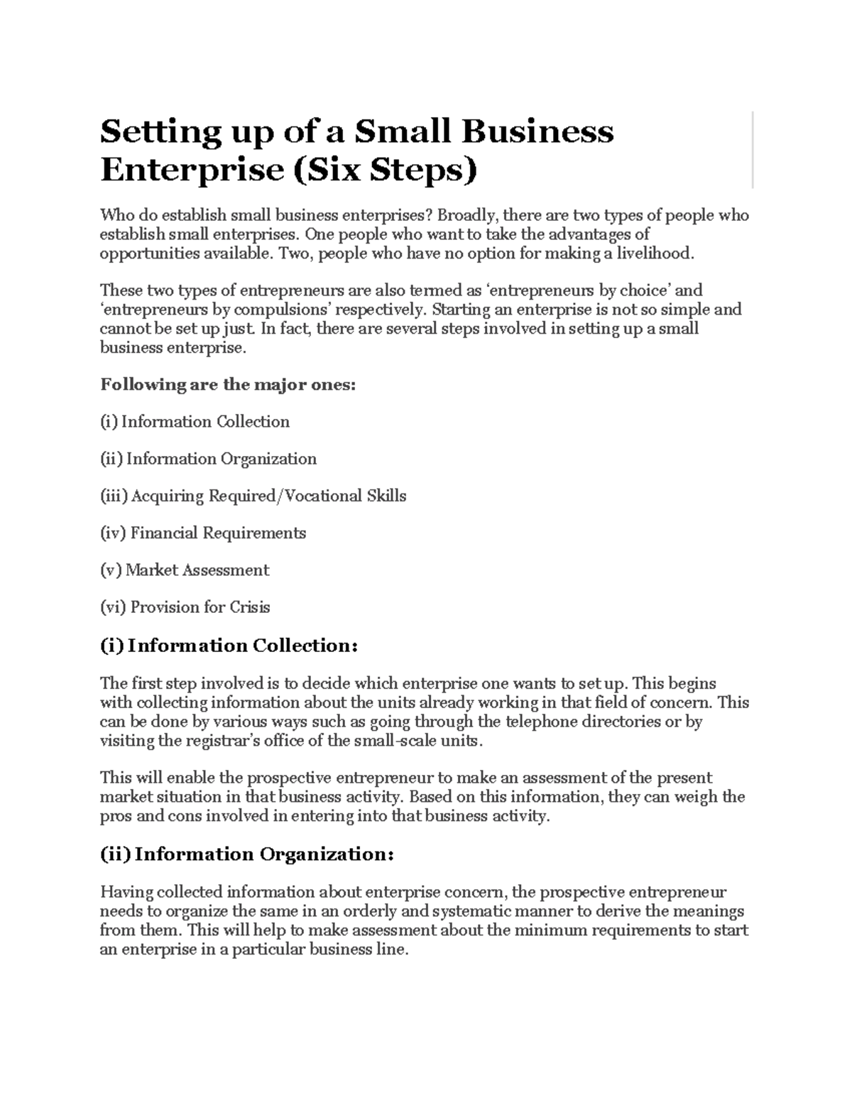 Unit 3: Notes on Setting Up a Small Business Venture - Studocu