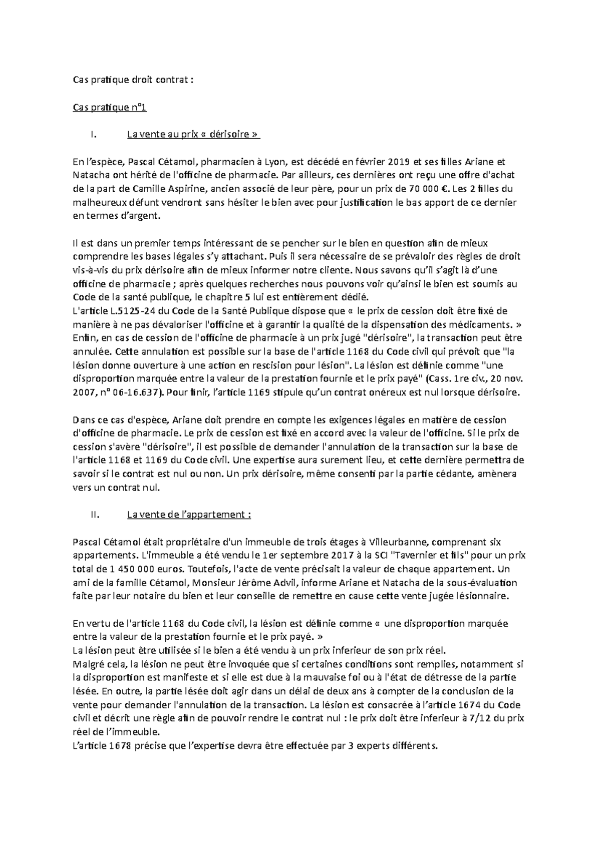 Cas pratique DCS - td de droit contrats spéciaux - Cas pratique droit ...