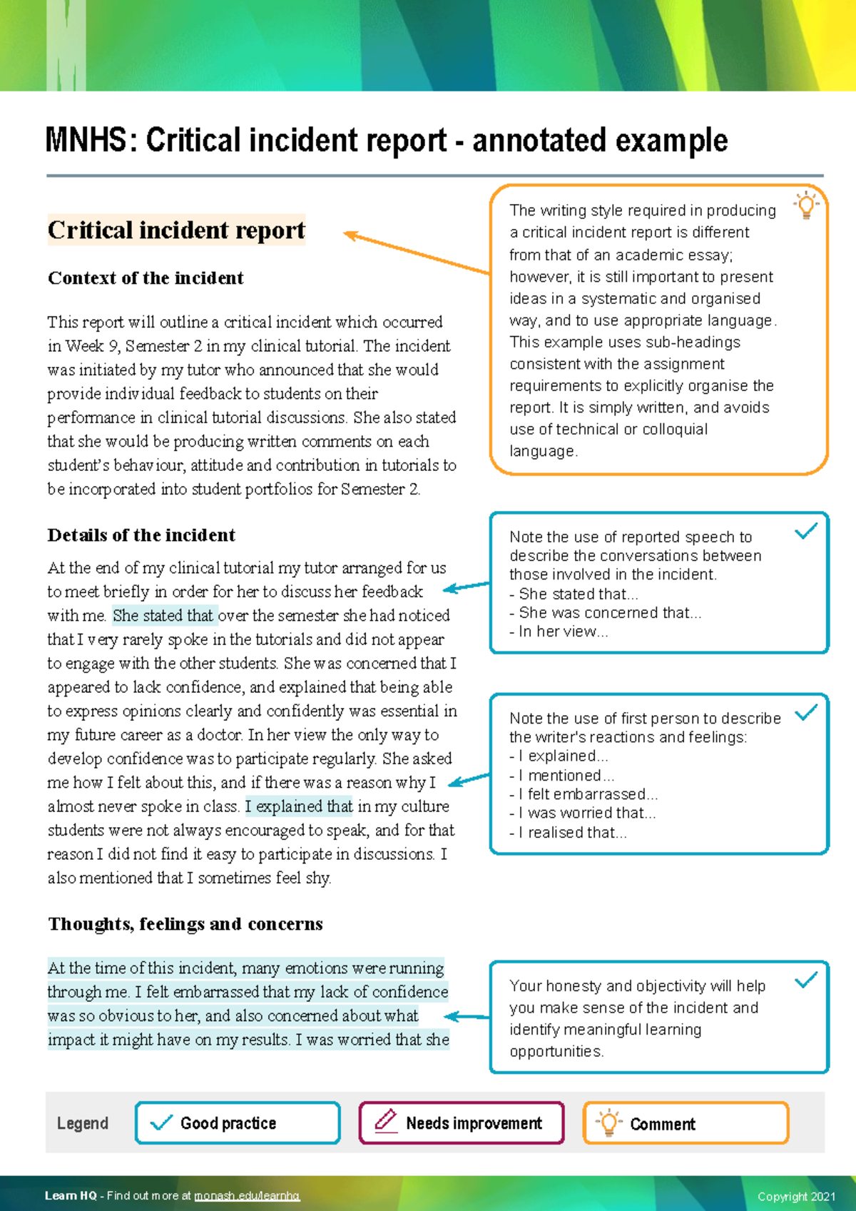 MNHS: Annotated Example of a Critical Incident Report in Reflective ...