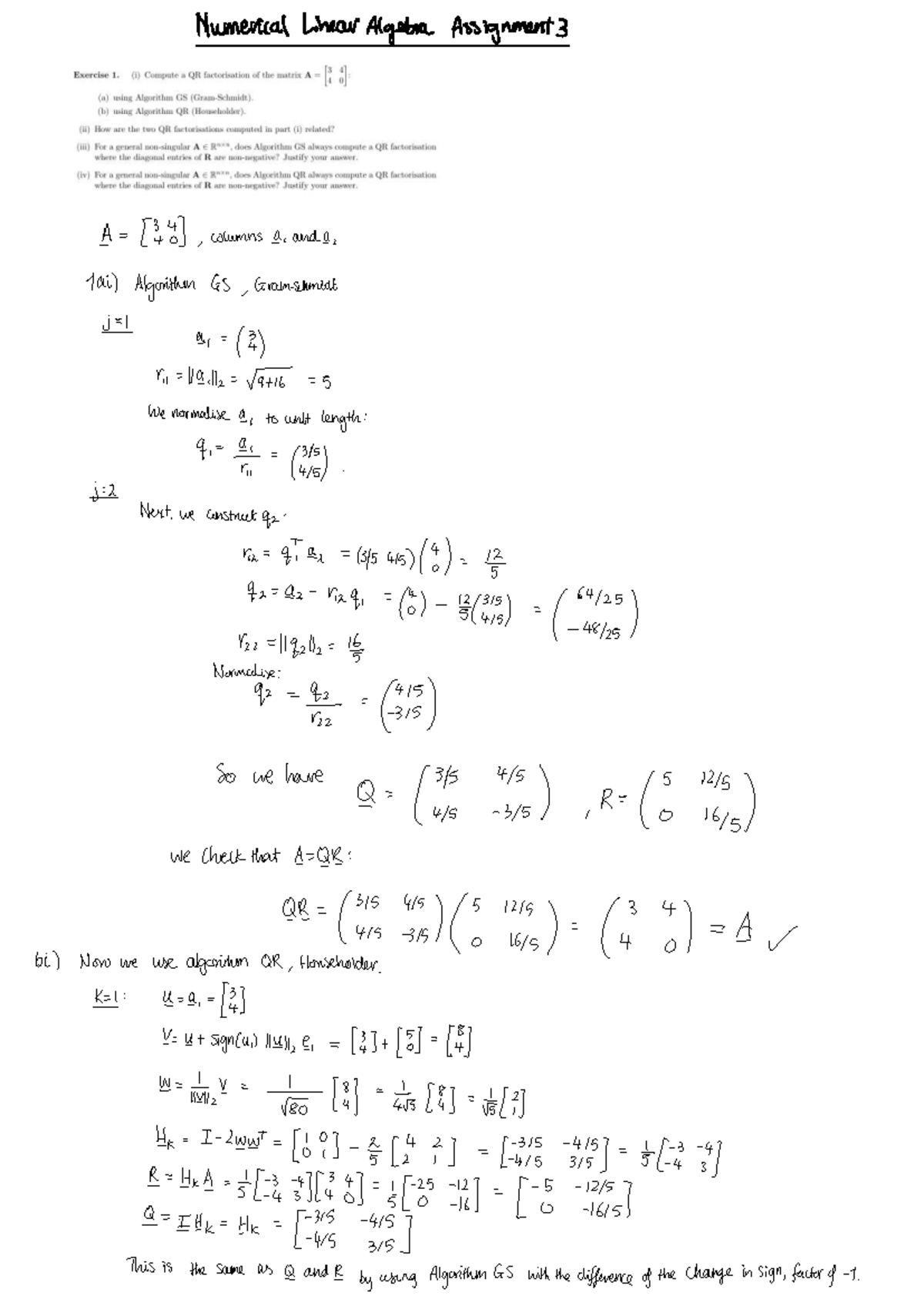 NLA Assignment 3 - Numerical Linear Algebra Coursework - Studocu