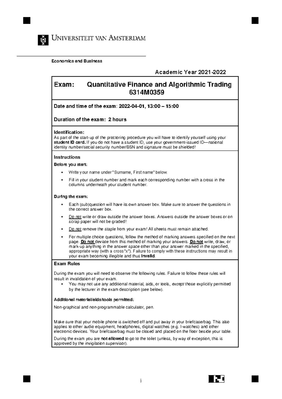 QFAT 6314M Final Exam - Mock Exam with Instructions & Questions ...
