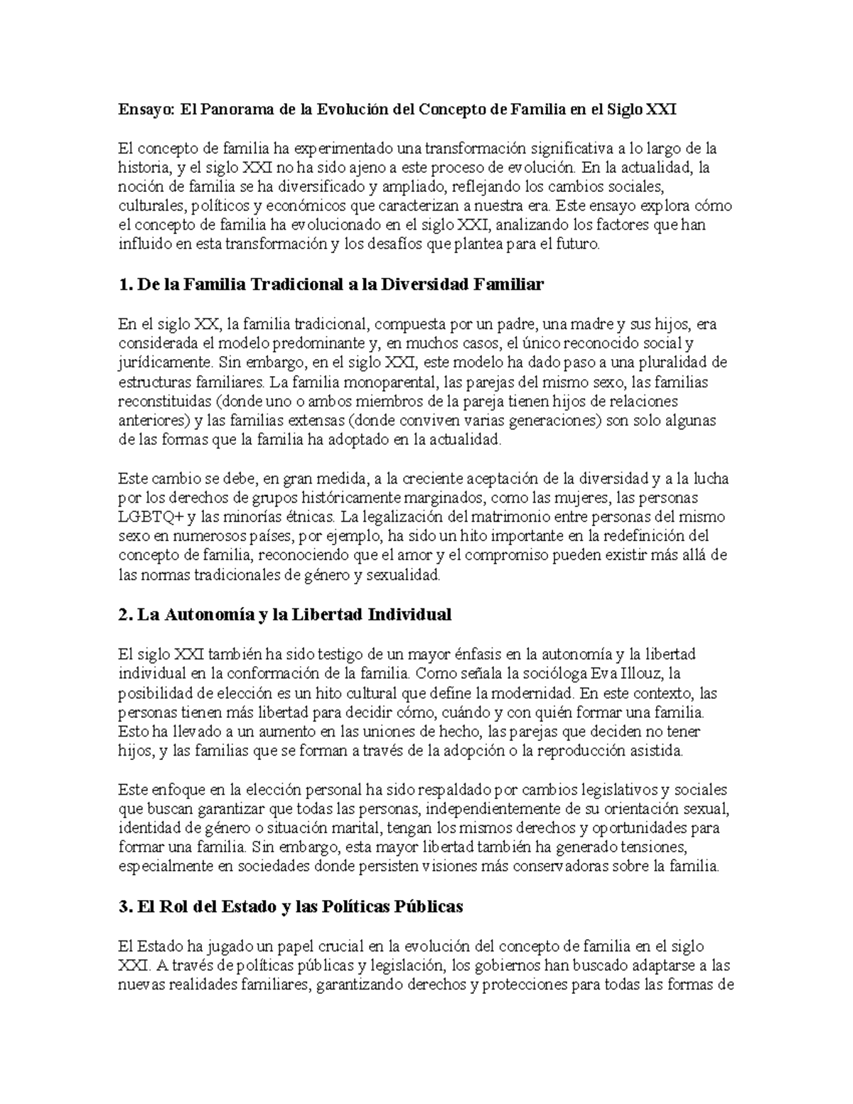 Ensayo: Evolución del Concepto de Familia en el Siglo XXI - Studocu