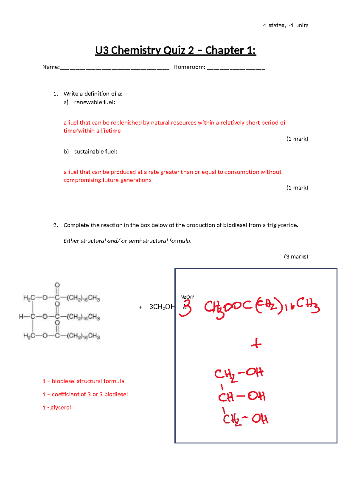2024 U3 Chemistry Quiz 2 - Solutions for Chapter 1 Topics - Studocu