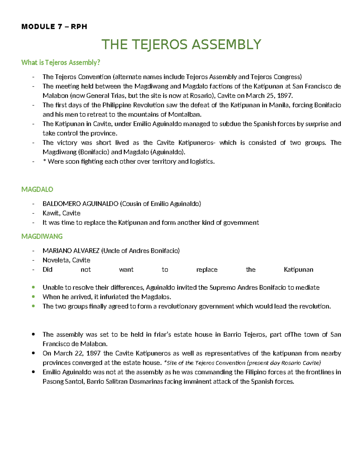 Module 7 RPH: The Tejeros Assembly and Its Historical Significance - Studocu