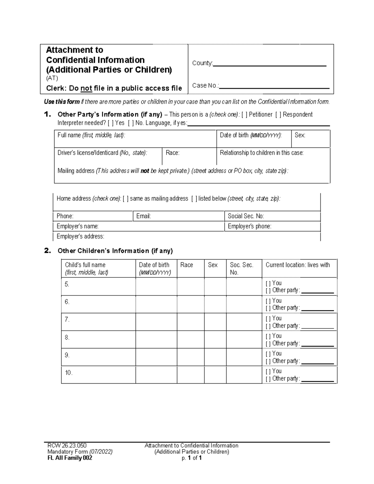 Confidential Information Form
