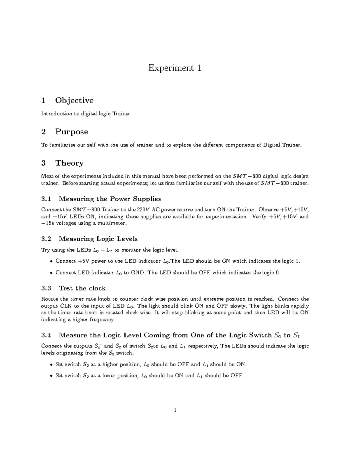 Lab 1 - Lab manual - Experiment 1 1 Objective Introduction to digital ...