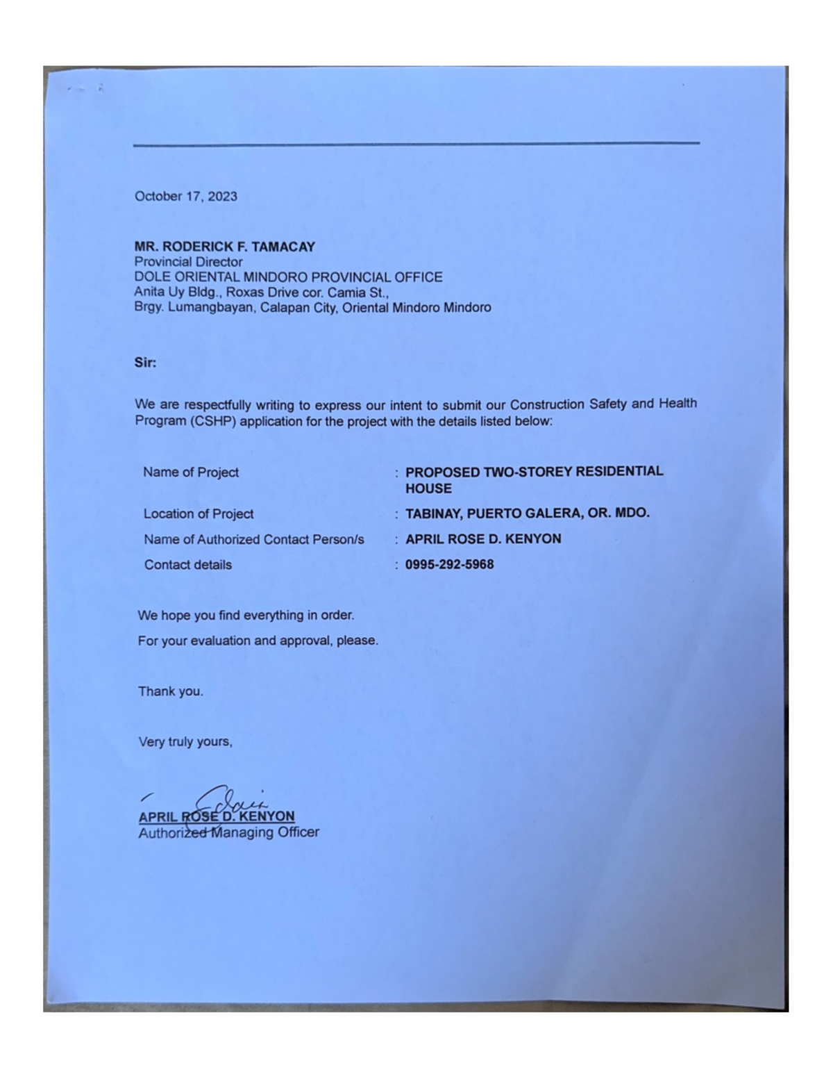 Sample Letter of Intent for CSHP Submission for Residential Project ...