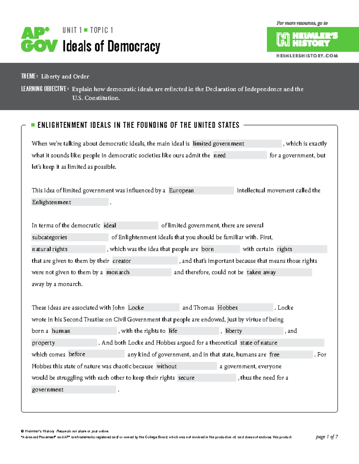 Gov 101: Notes on Unit 1 Topic 1 - Ideals of Democracy - Studocu