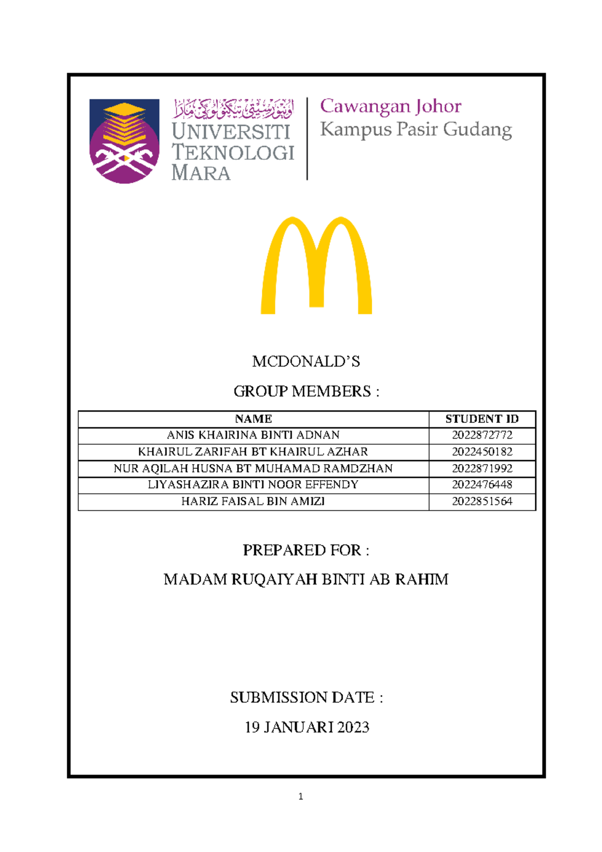 MGT162 Group Assignment: McDonald's Operational Analysis Report - Studocu