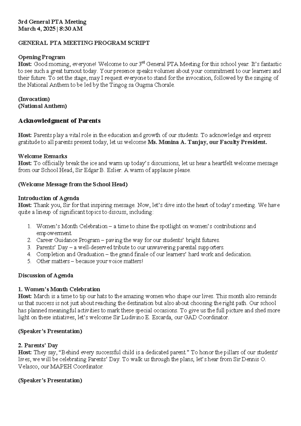 3rd General PTA Meeting - It’s fantastic to see such a great turnout ...