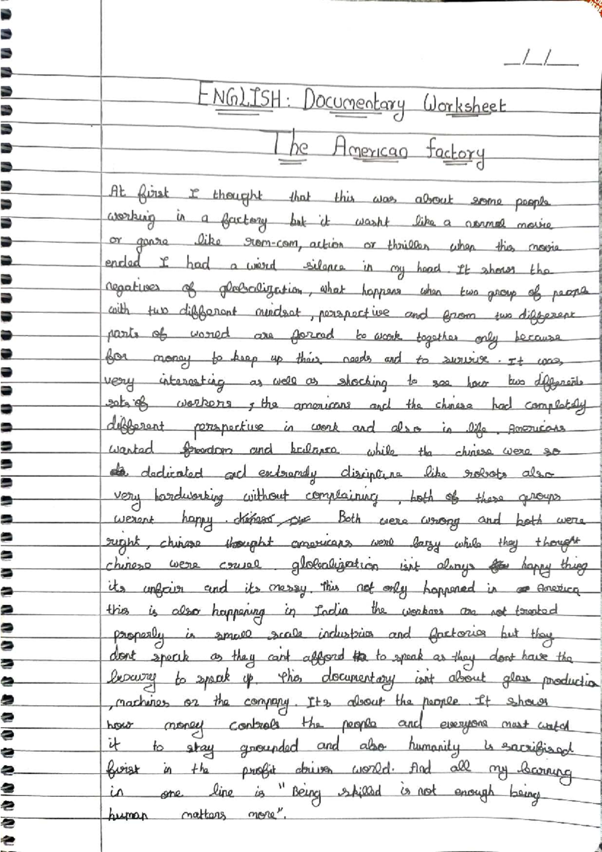 ENGLISH: American Factory Documentary Review Worksheet - Studocu