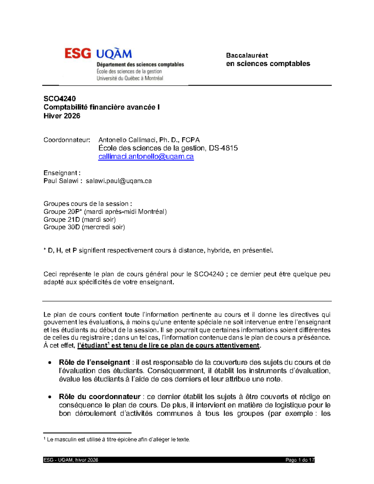 Plan de Cours SCO4240 : Comptabilité Financière Avancée I - Hiver 2026 ...