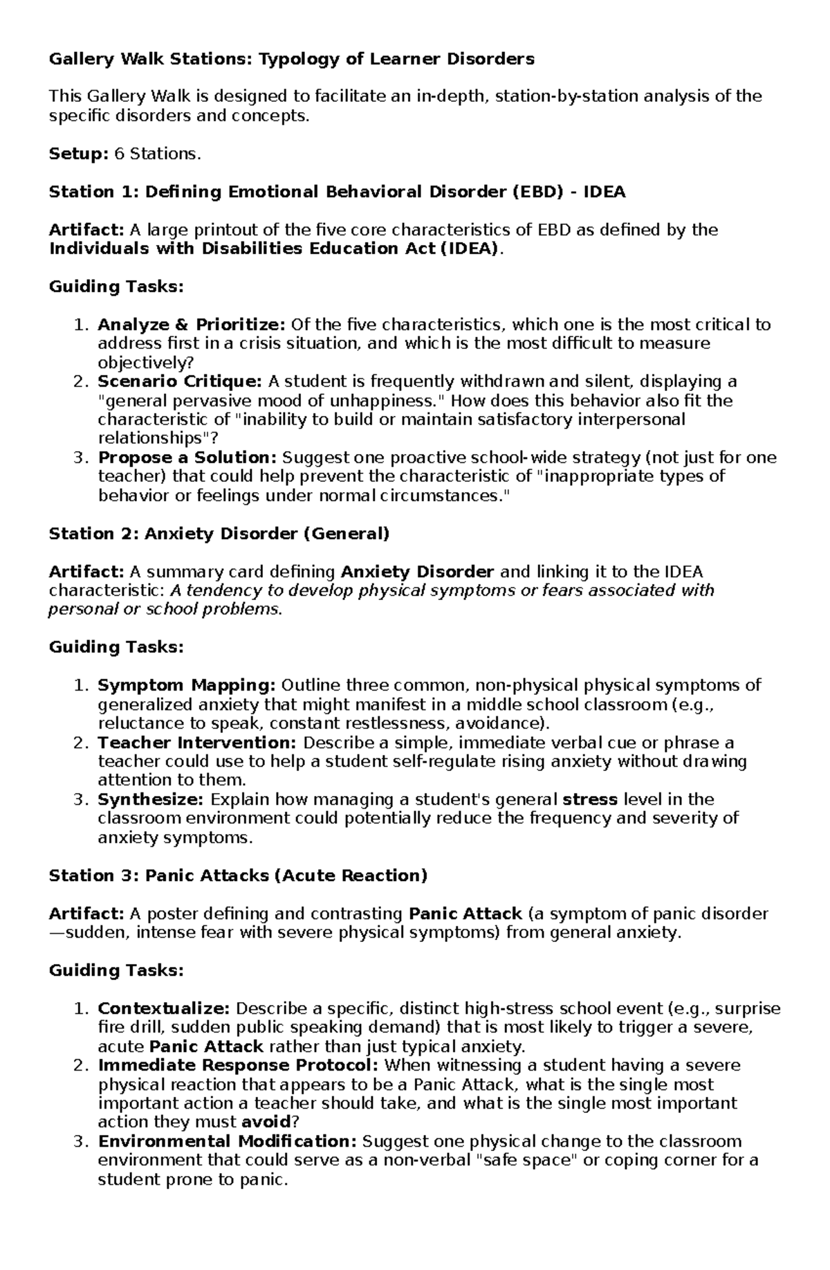 Gallery Walk Stations: Analyzing Learner Disorders (EDU 2025) - Studocu