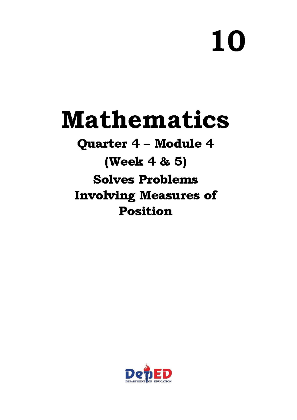 Mathematics Q4 Module 4: Problem Solving with Position Measures - Studocu