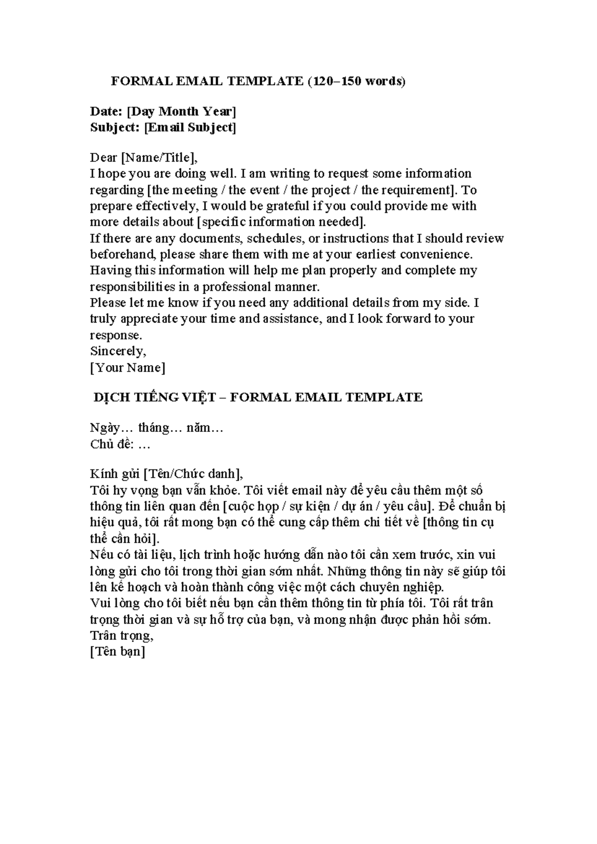 ⭐ FORMAL EMAIL TEMPLATE & REQUEST FOR INFO (TATQ2) - Studocu