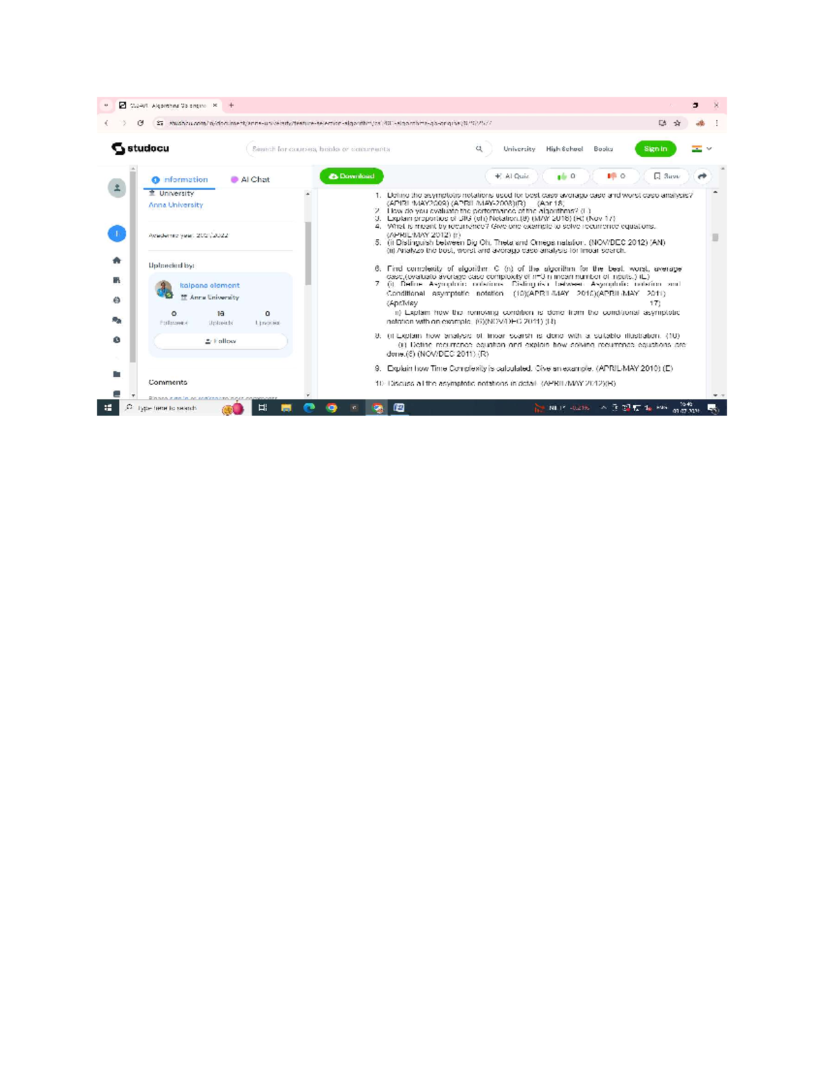 Algorithms Qb: Asymptotic Notations & Complexity Analysis - Studocu