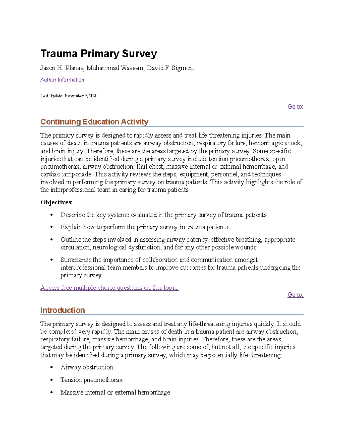 Trauma Primary Survey: Essential Notes for Patient Assessment - Studocu