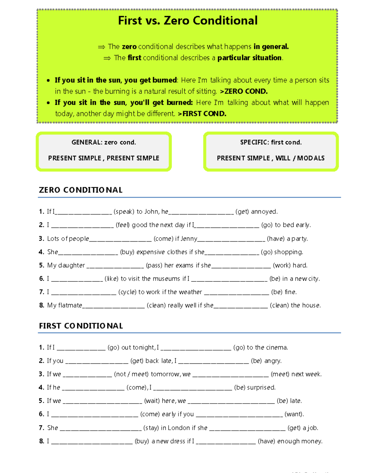 Understanding First and Zero Conditional: Grammar Guide COND - Studocu