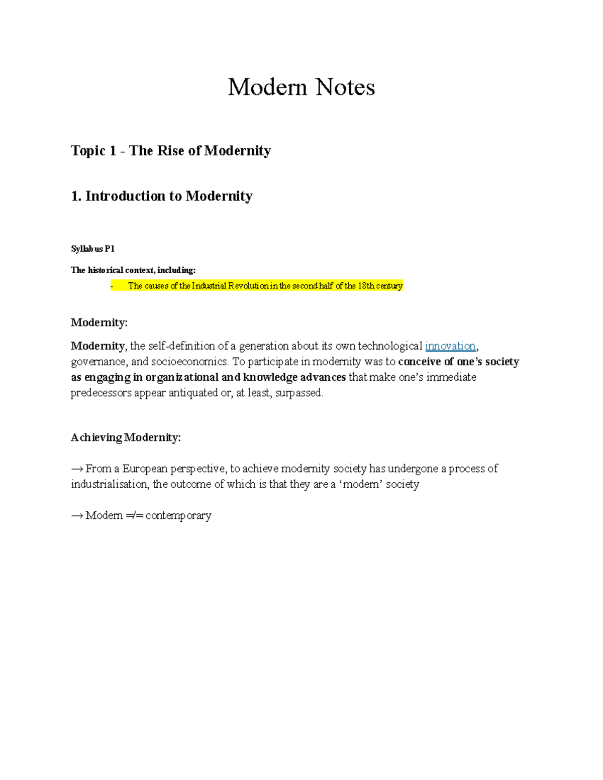 Modern Notes: The Rise of Modernity and Industrialization Insights ...