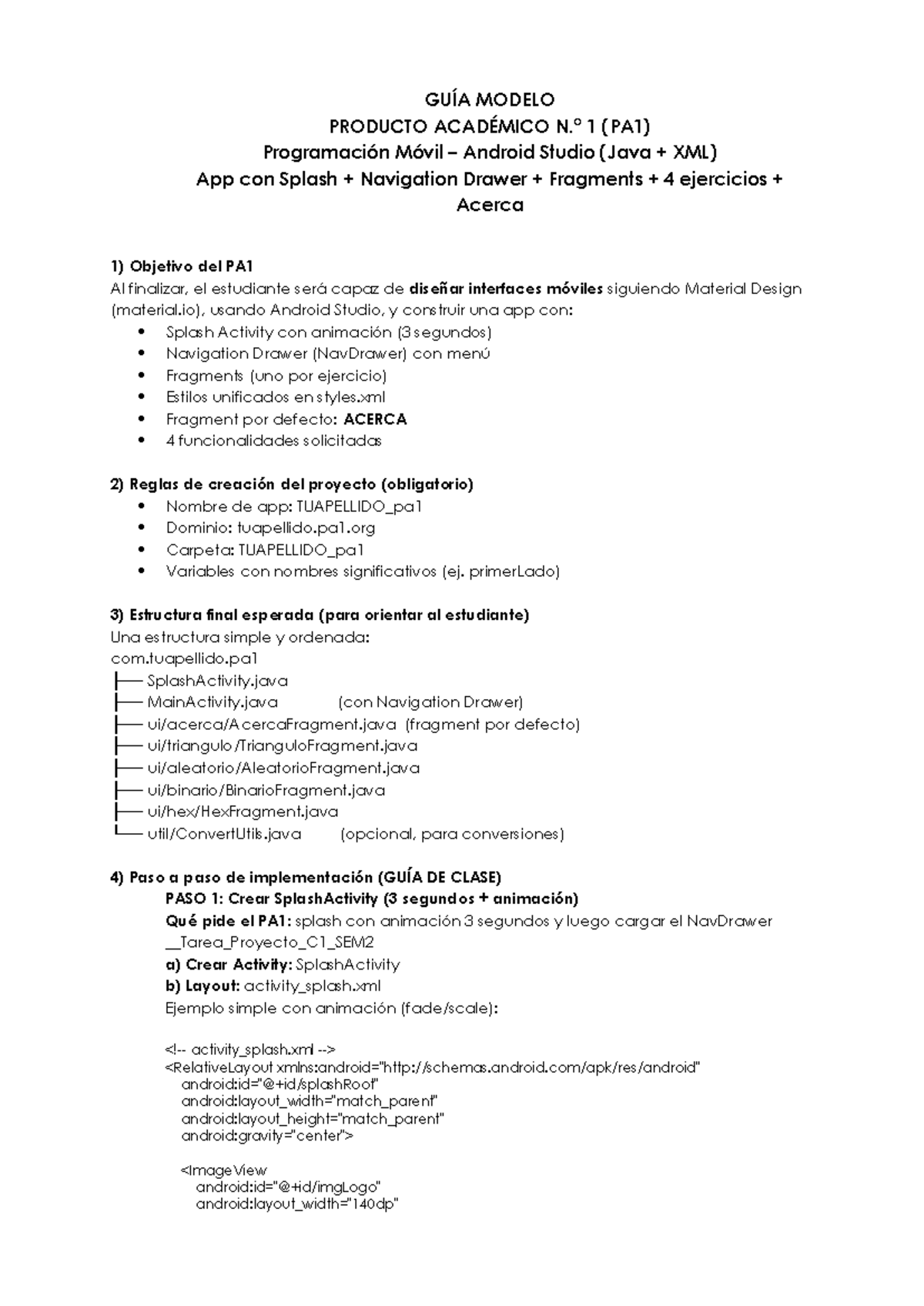 GUÍA PA1: Desarrollo de App Móvil en Android Studio con NavDrawer - Studocu