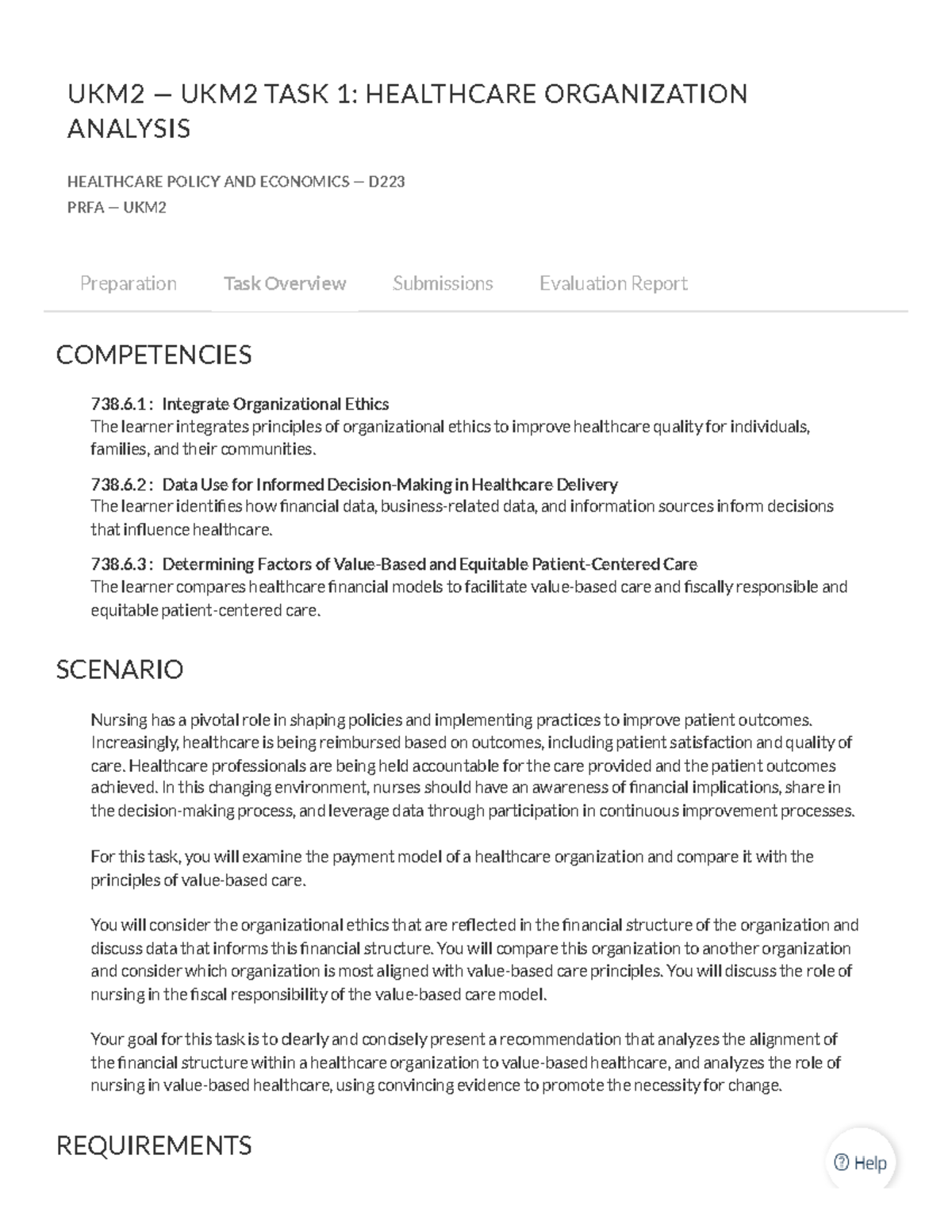 UKM2 D223 Task 1: Analyzing Healthcare Organization Ethics & Financial ...