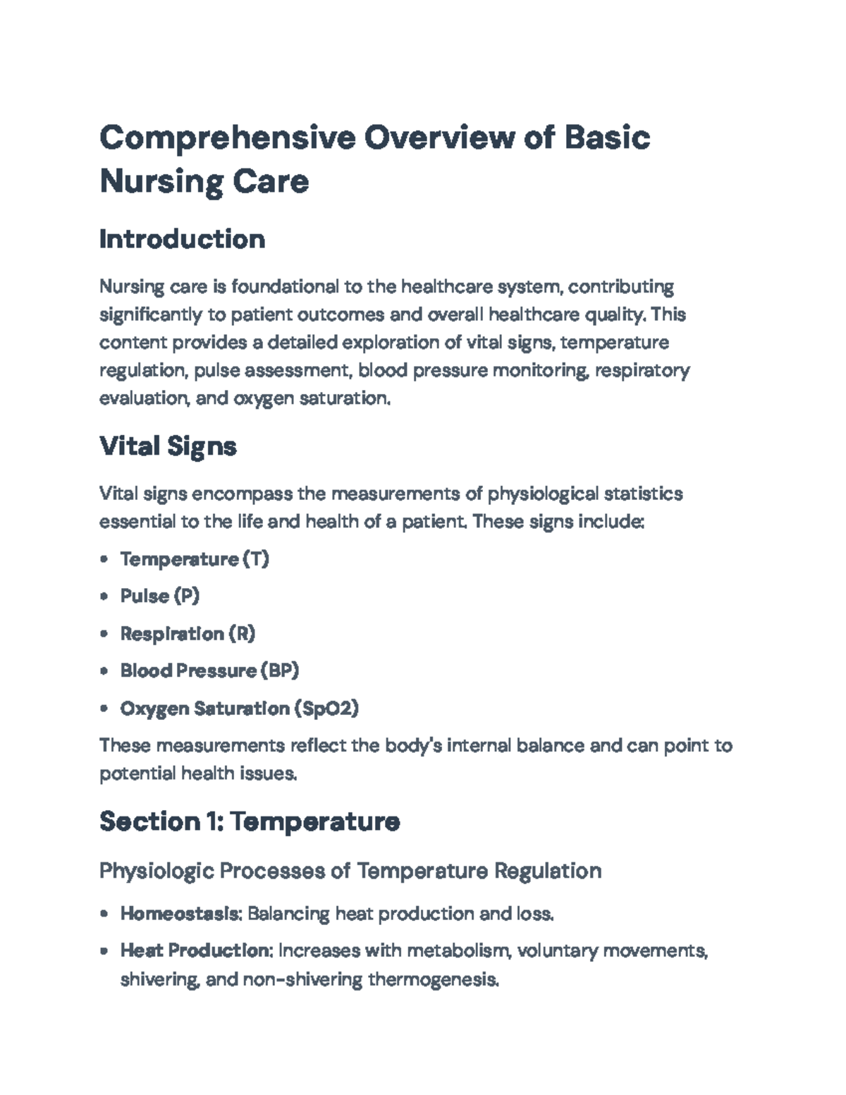 Comprehensive Overview of Basic Nursing Care: Vital Signs and ...