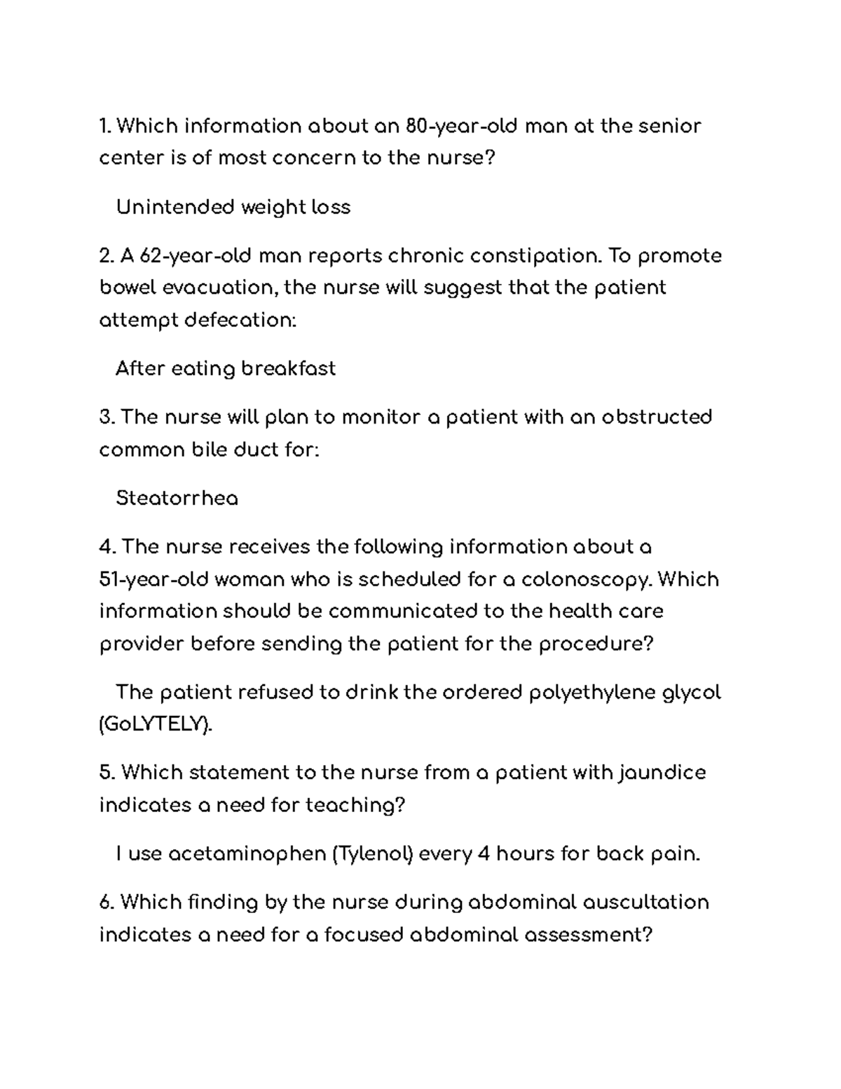 GI & Liver Nursing Notes: Key Concerns & Interventions - Studocu