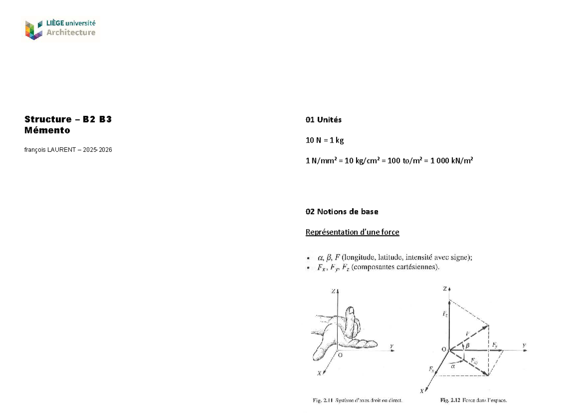 TB3 Structure 2025-2026: Mémento sur Forces et Contraintes - Studocu