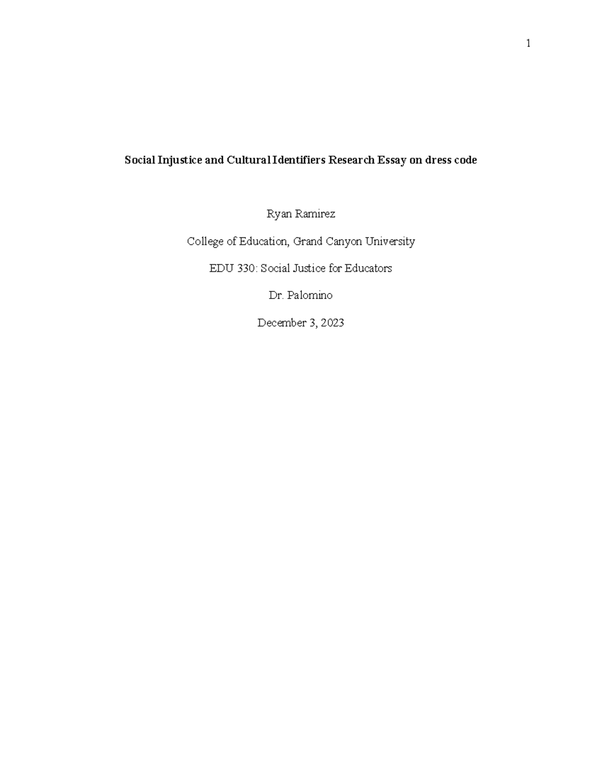 Topic 7-Social Injustice and Cultural Identifiers Research Essay ...