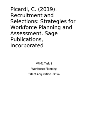 D354 Task 1 - Passed - 1 D354 Task 1 A1. Write a workforce planning ...