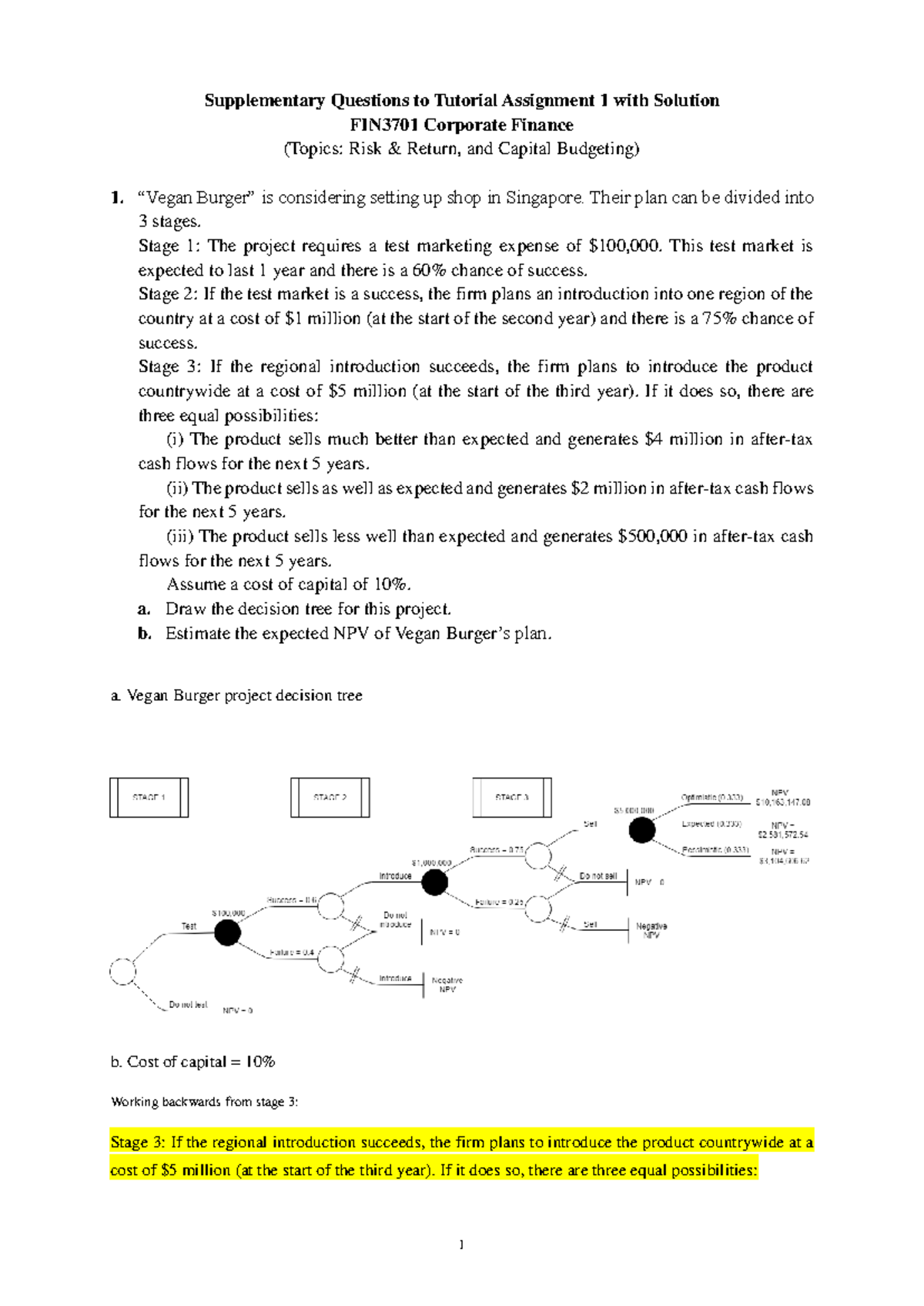 Supplementary Questions & Solutions for FIN3701 Tutorial 1: Corporate ...