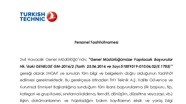 Personel Taahhütnamesi ve Başvuru Süreci Hakkında Bilgilendirme - Studocu