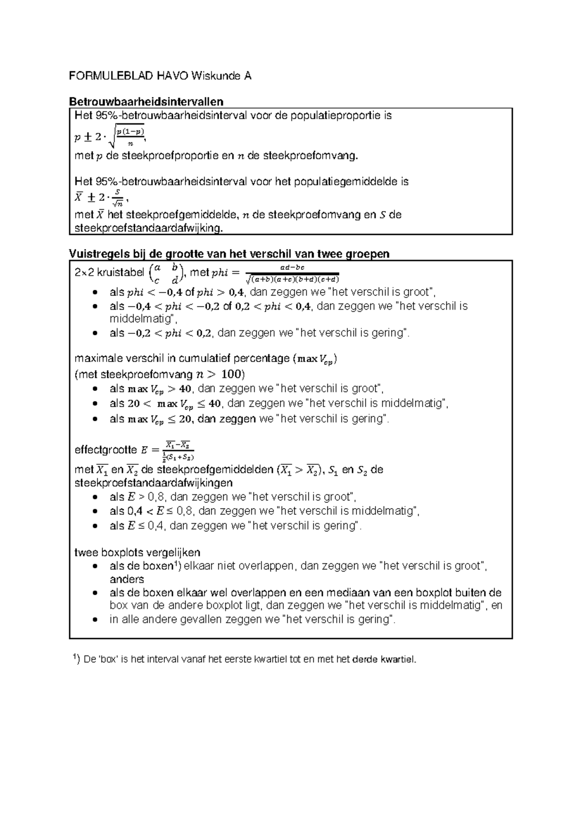 Formuleblad Wiskunde A (Havo 5/VWO 6): Betrouwbaarheid & Statistiek ...