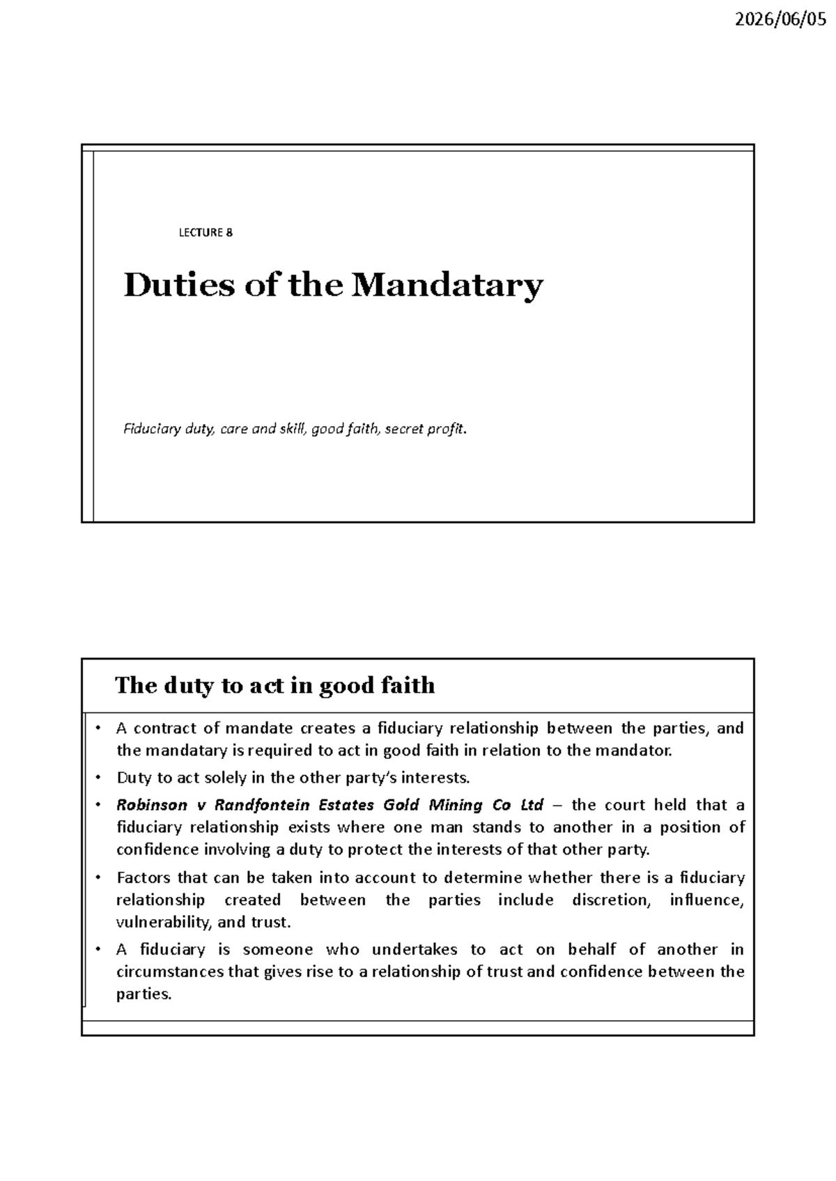 Lecture 8: Duties of the Mandatary - Studocu