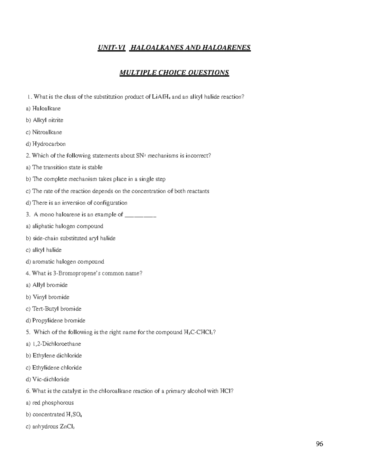 AW Haloalkanes & Haloarenes - UNIT-VI HALOALKANES AND HALOARENES ...