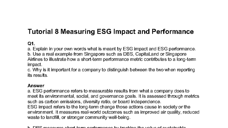 ESG Impact and Performance: Measuring Effectiveness in Singapore's ...