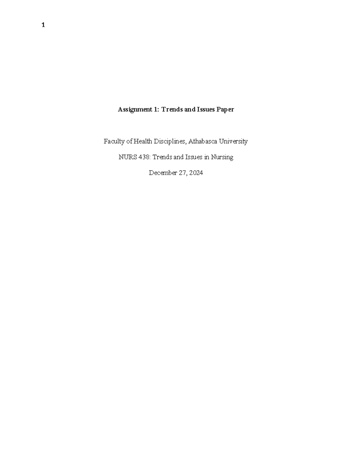 NURS 438: Trends and Issues Paper on Mental Health Challenges in ...