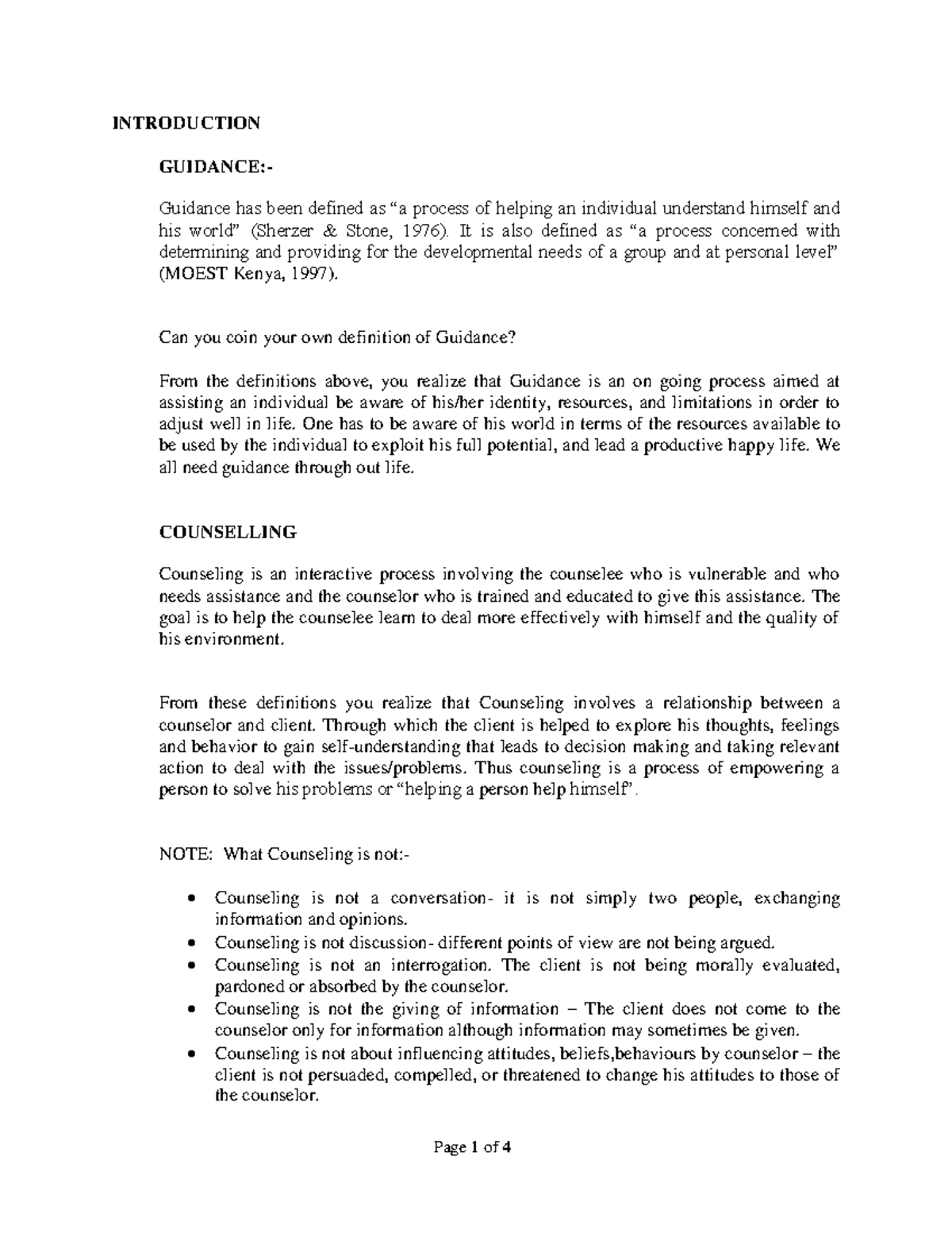 Topic 1 - Introduction to Guidance and Counseling: Key Concepts and ...
