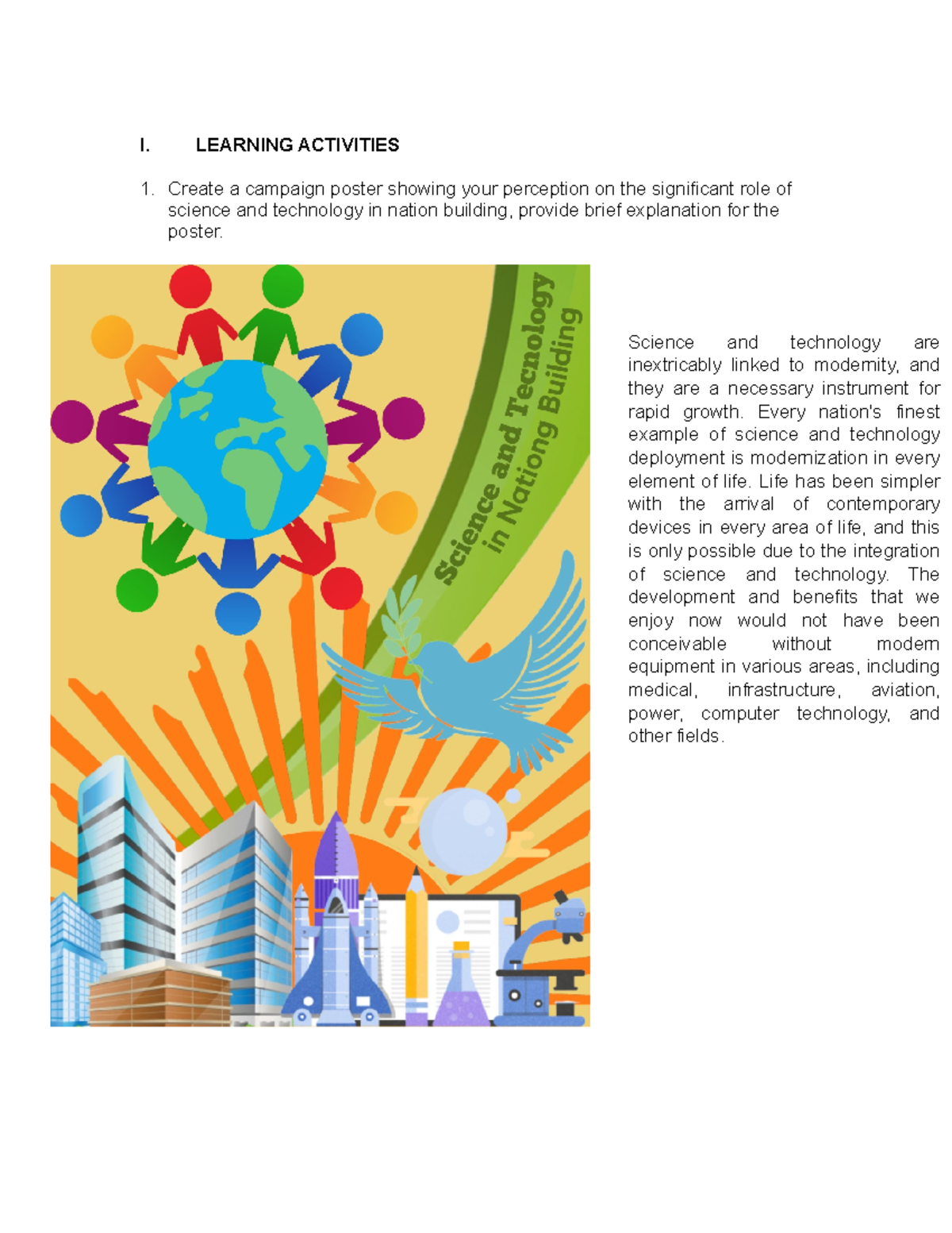 Learning Activity and Assignment 5 - I. LEARNING ACTIVITIES Create a ...