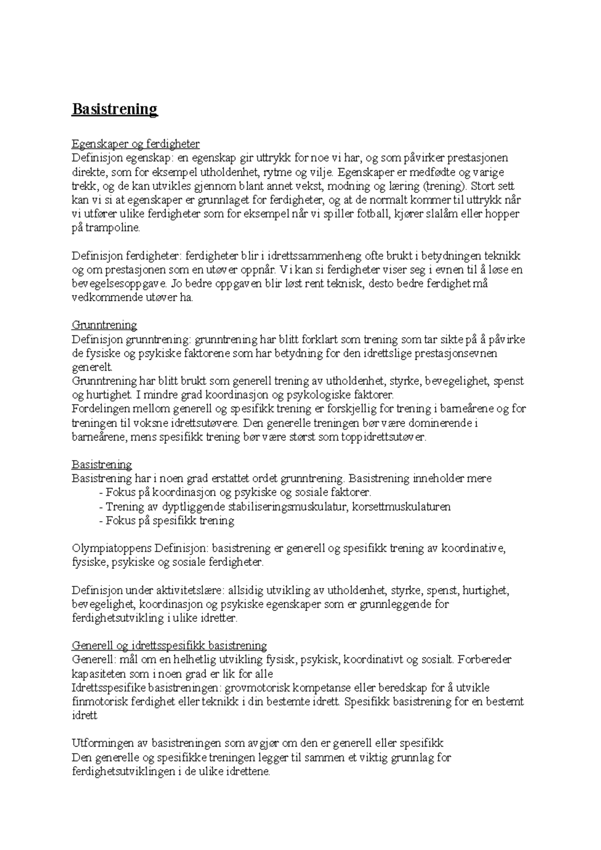 Treningslære - Basistrening: Egenskaper, Ferdigheter og Generell ...