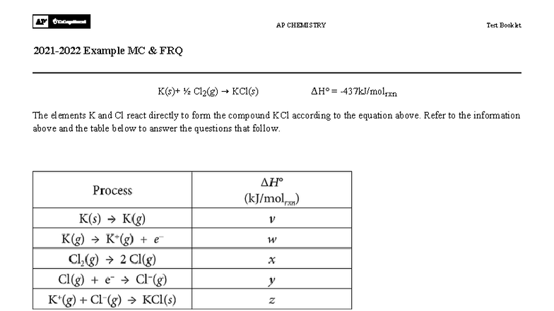 AP CHEMISTRY Unit 6 Example MC & FRQ Review - 2021-2022 - Studocu