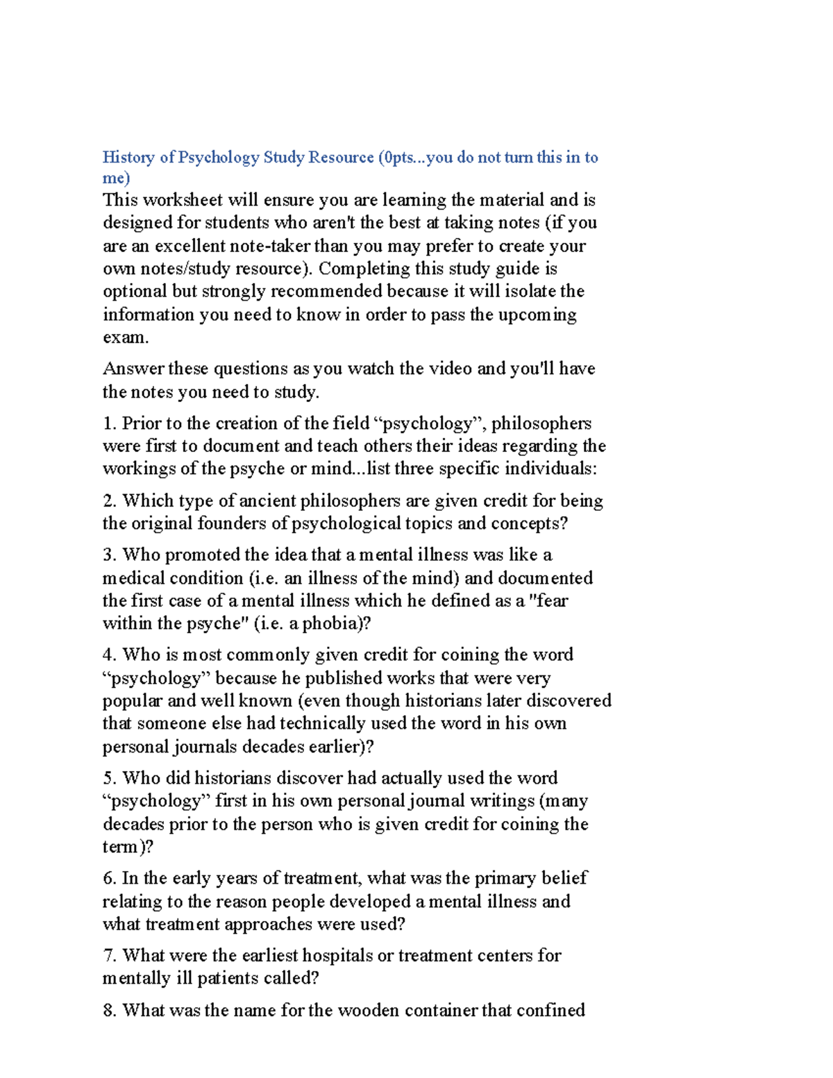 History of Psychology Study Guide (PSY 101) - Key Concepts & Exam Prep ...