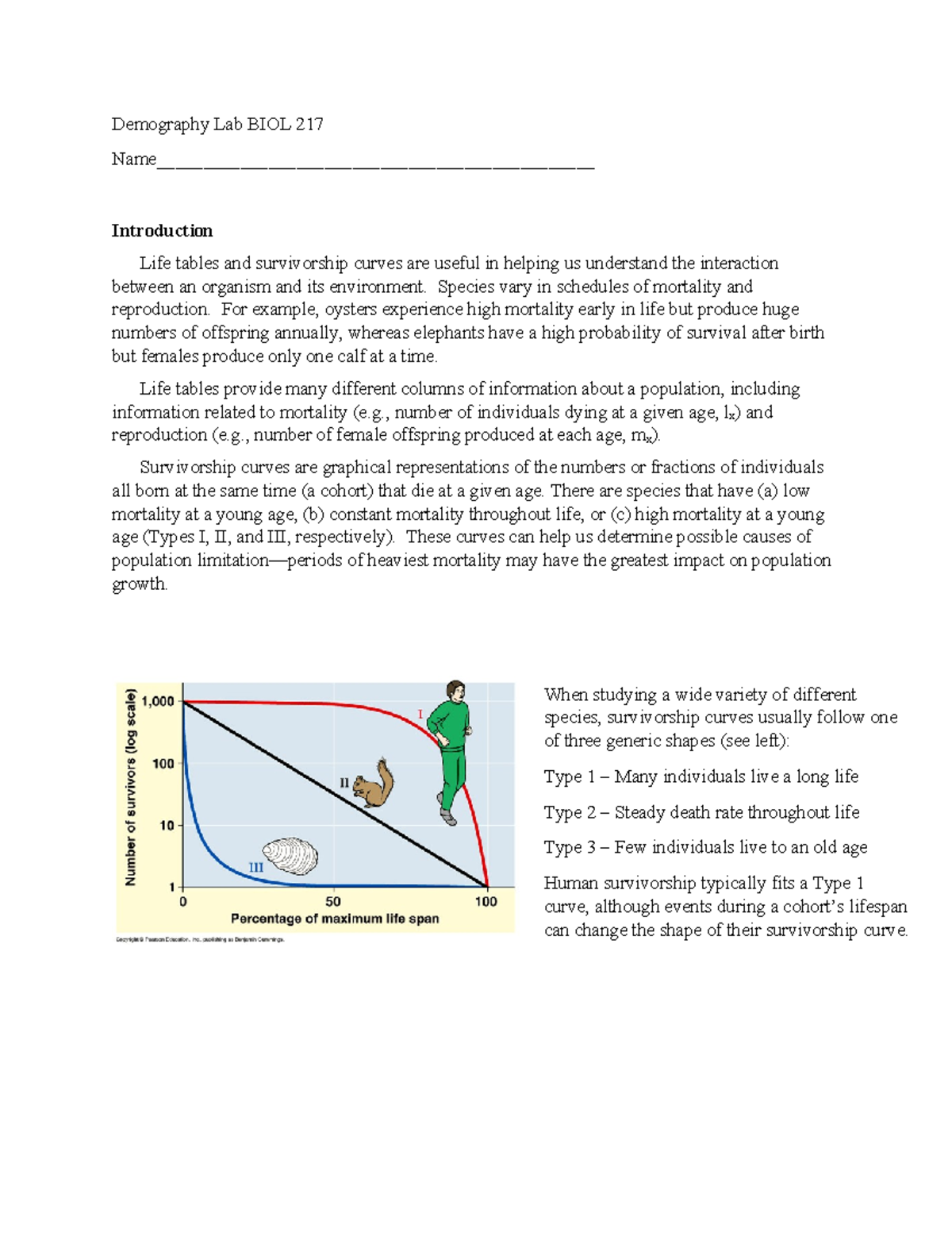 Demography Lab BIOL 217: Life Tables & Survivorship Curves Analysis - Studocu